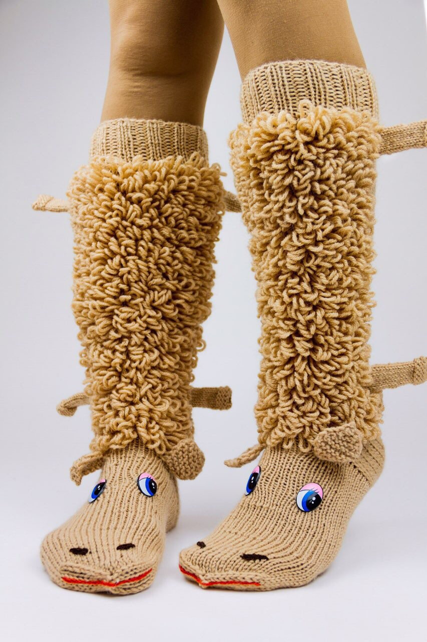 Brown Winter Sheep Socks, Animals Long Socks, Sheep Socks, Long Seep ...