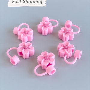 Pink Straw Topper Flower Cup Accessories Straw Topper Pink Straw Cover ...