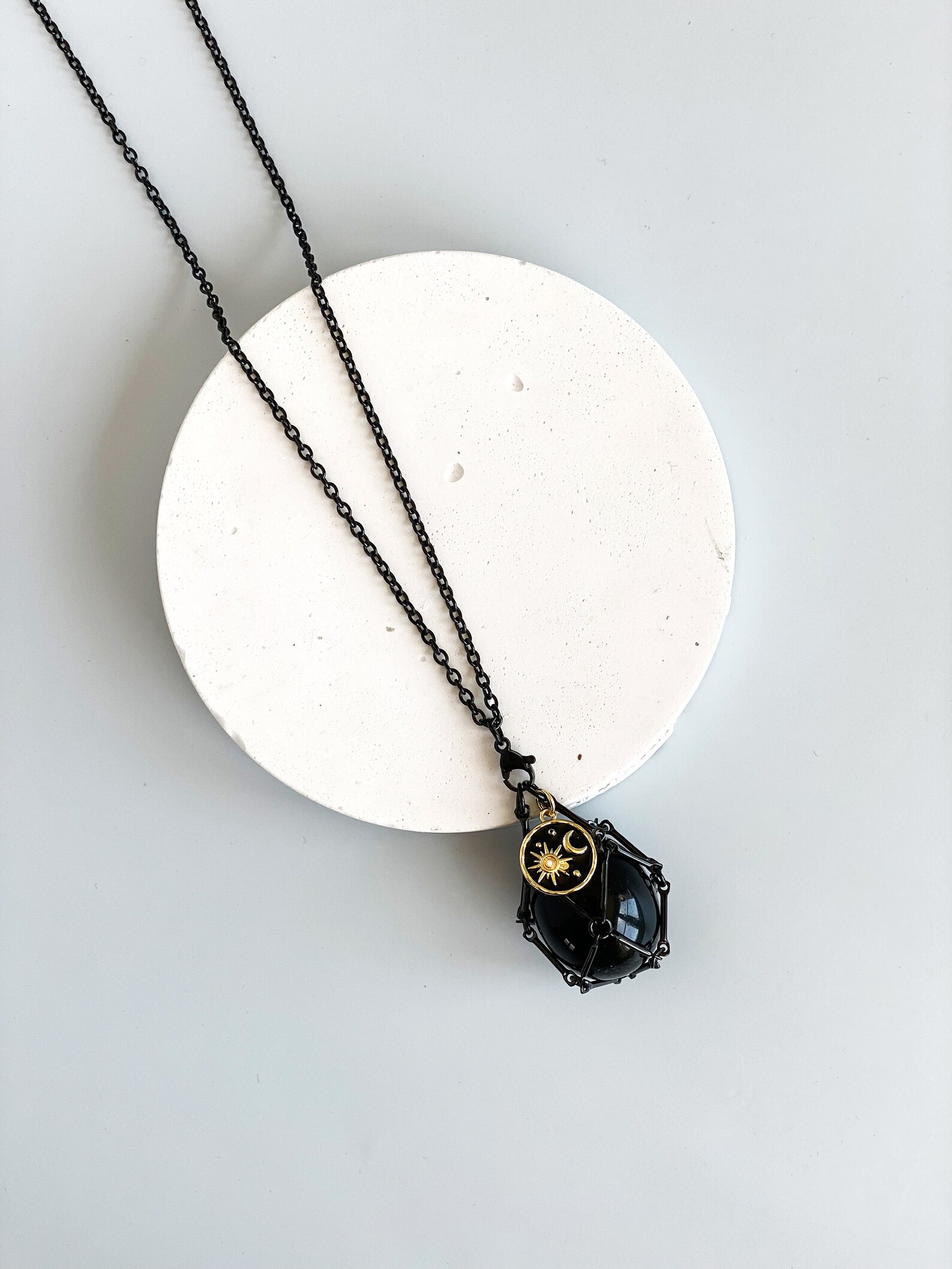 Black Cage Crystal Necklace Dark Academia Aesthetic Necklace Gothic ...