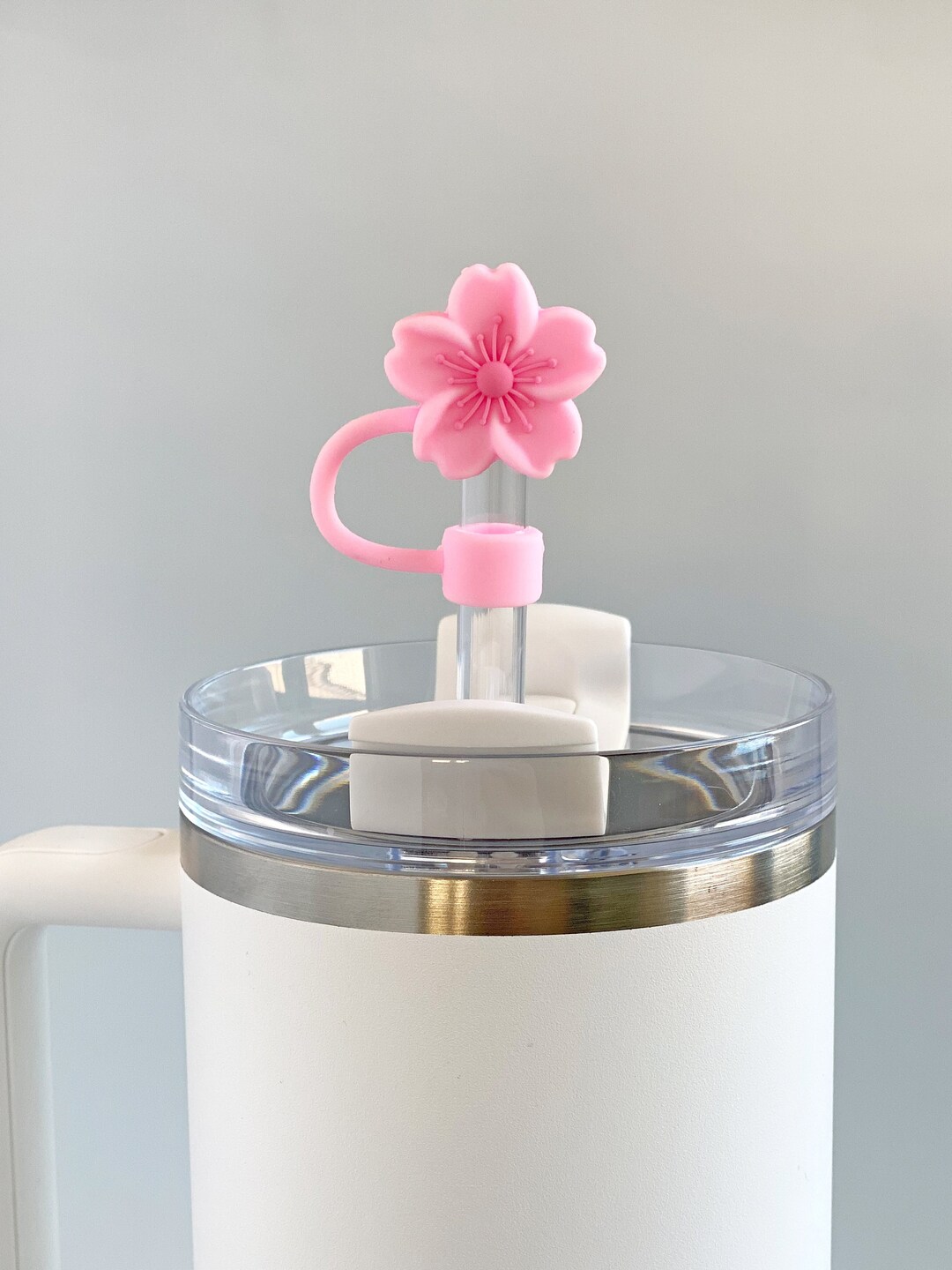 Pink Straw Topper Flower Cup Accessories Straw Topper Pink Straw Cover ...