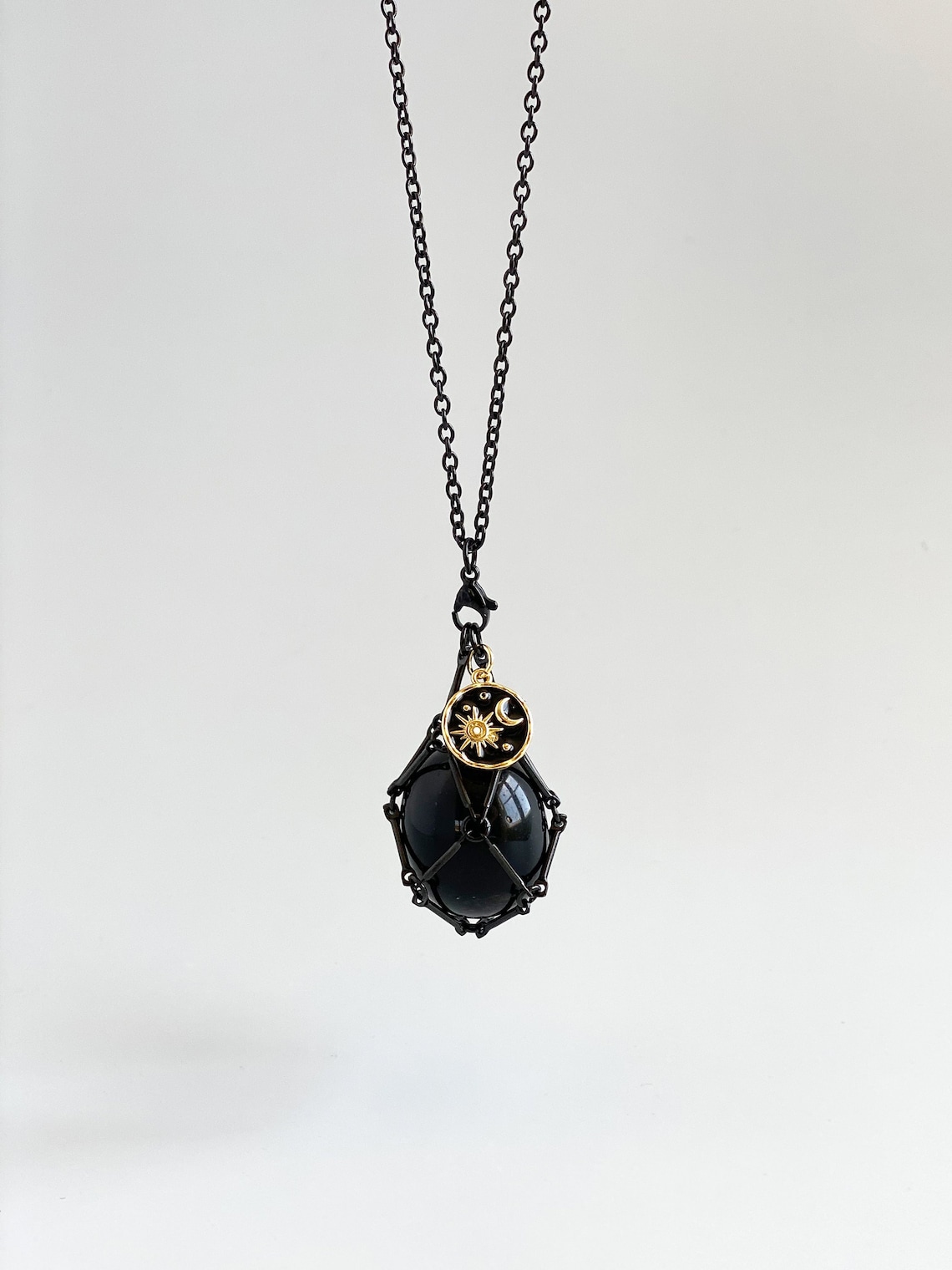 Black Cage Crystal Necklace Dark Academia Aesthetic Necklace Gothic ...