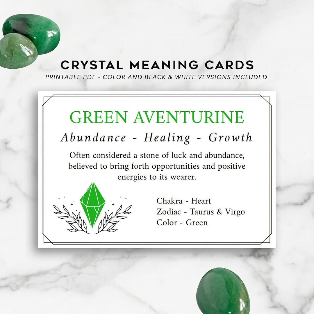 Green Aventurine Printable Cards PDF Instant Download Crystal Healing ...