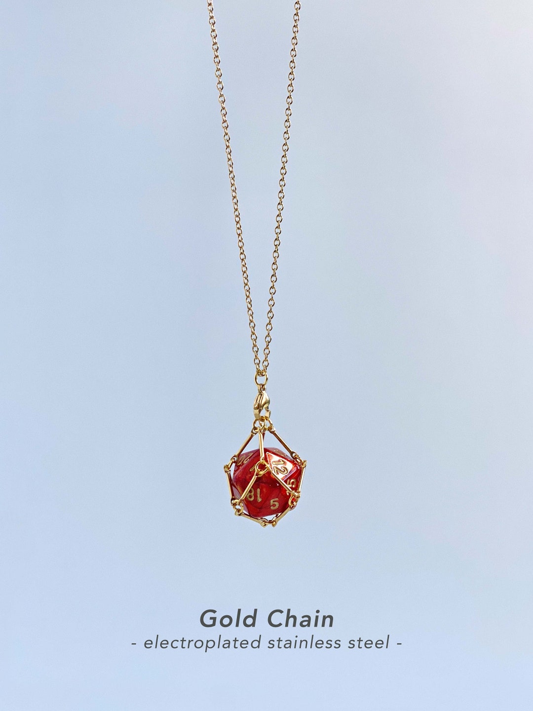 Gold D20 Necklace Holder D20 Dice Holder Gamer Necklace Dice Cage ...