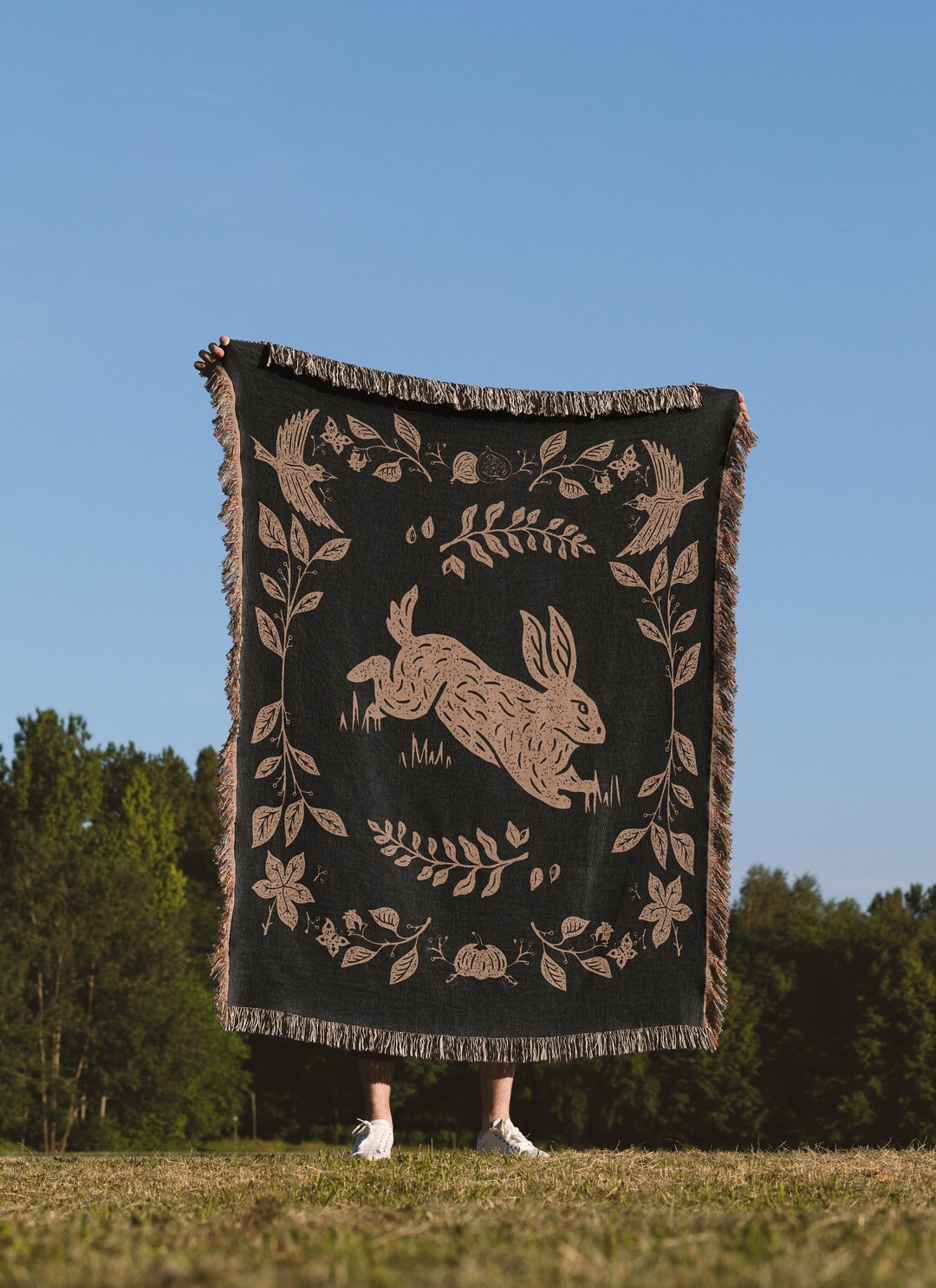 Rabbit Blanket Woven Throw Cottagecore Bedding Tapestry Blanket Bunny ...