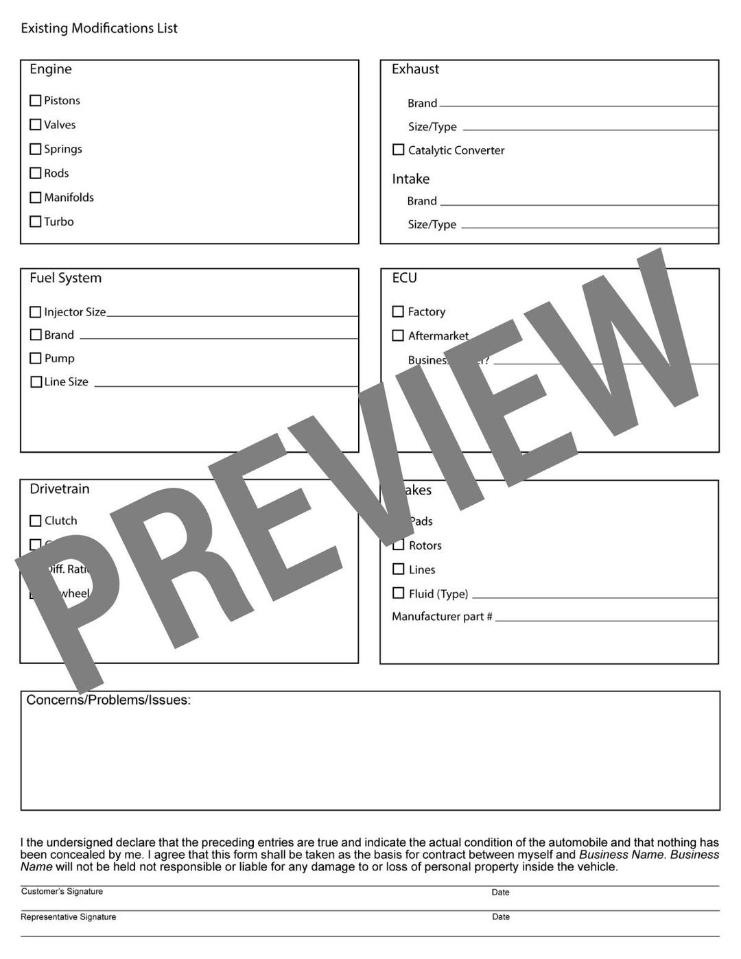 Customizable Customer Vehicle Intake Form Digital Download Page 2 - Etsy