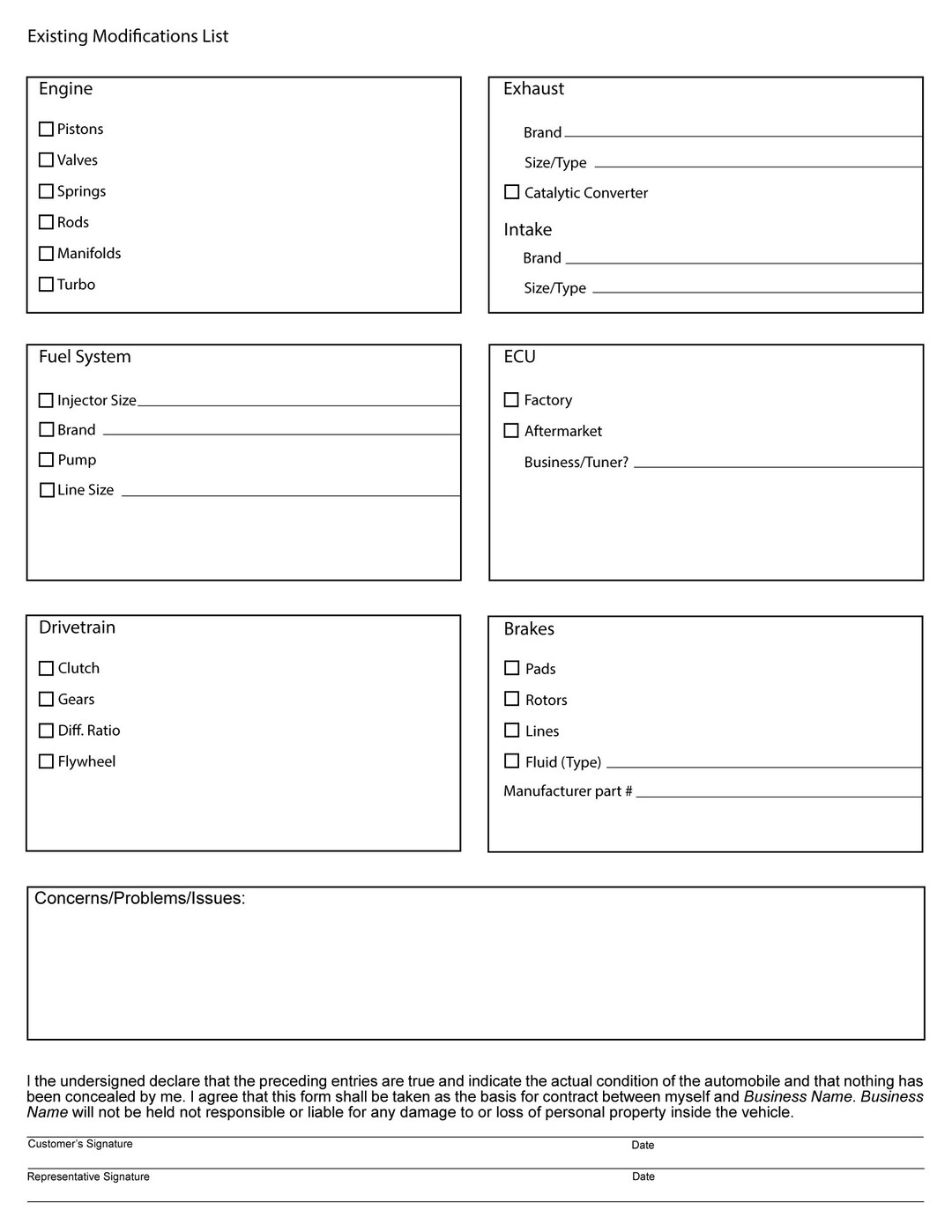 Customizable Customer Vehicle Intake Form page 2 Digital - Etsy