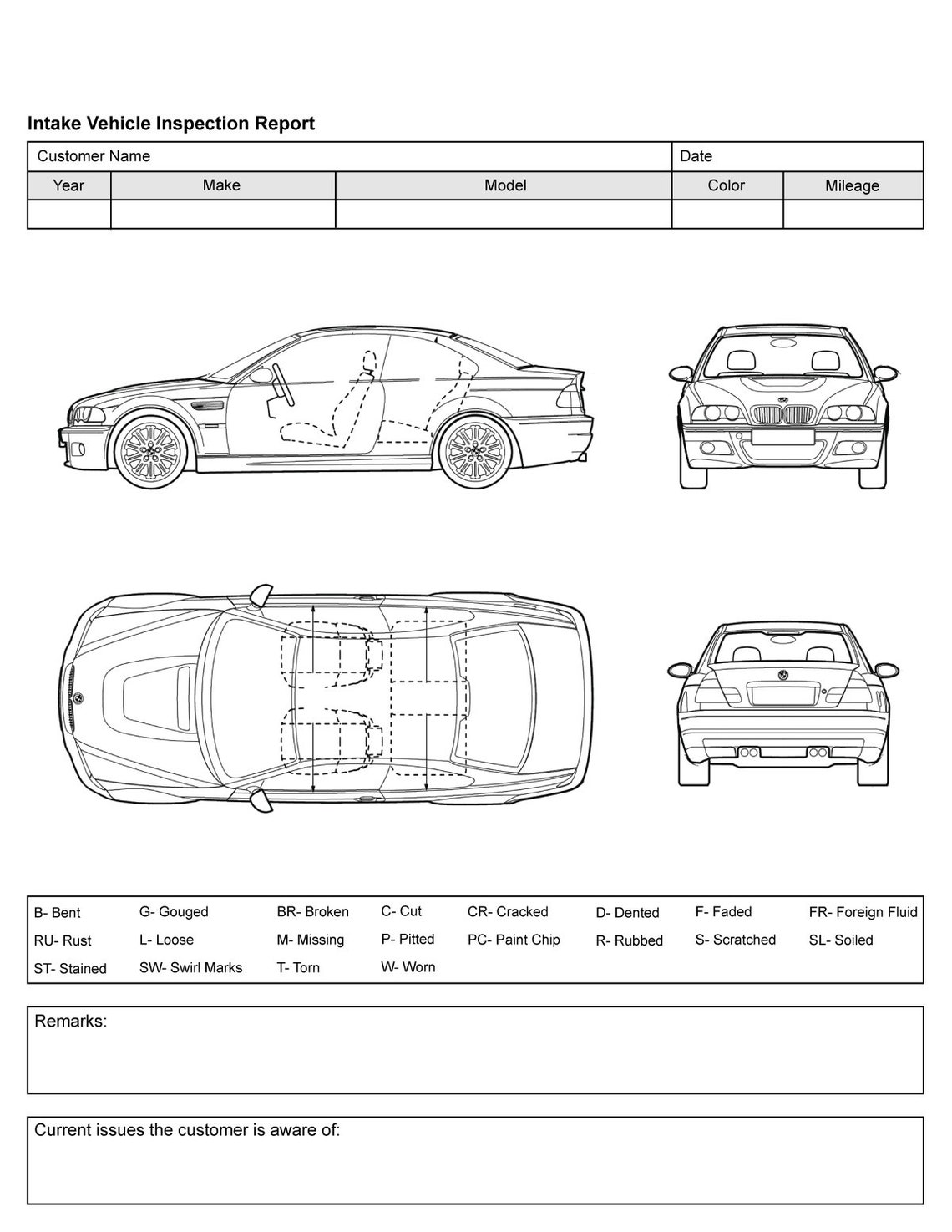 Customizable Customer Vehicle Intake Form page 1 Digital - Etsy