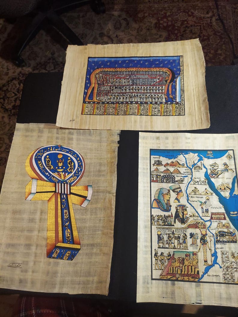 Set of 3 Hand Painted Egyptian Papyrus - Etsy