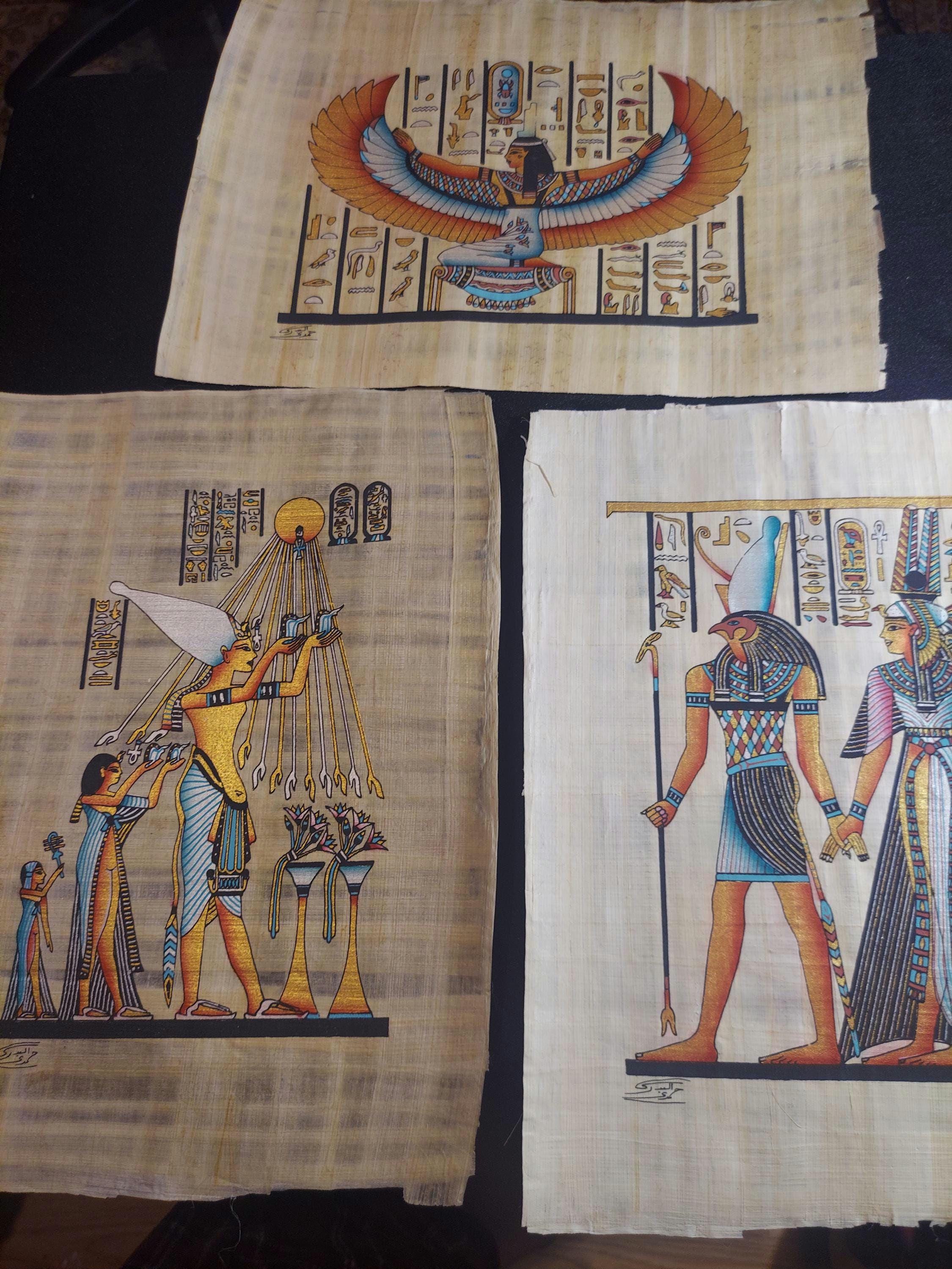 Set of 3 Hand Painted Egyptian Papyrus - Etsy