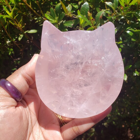Gemmy Rose Quartz Cat Head Bowl - Etsy