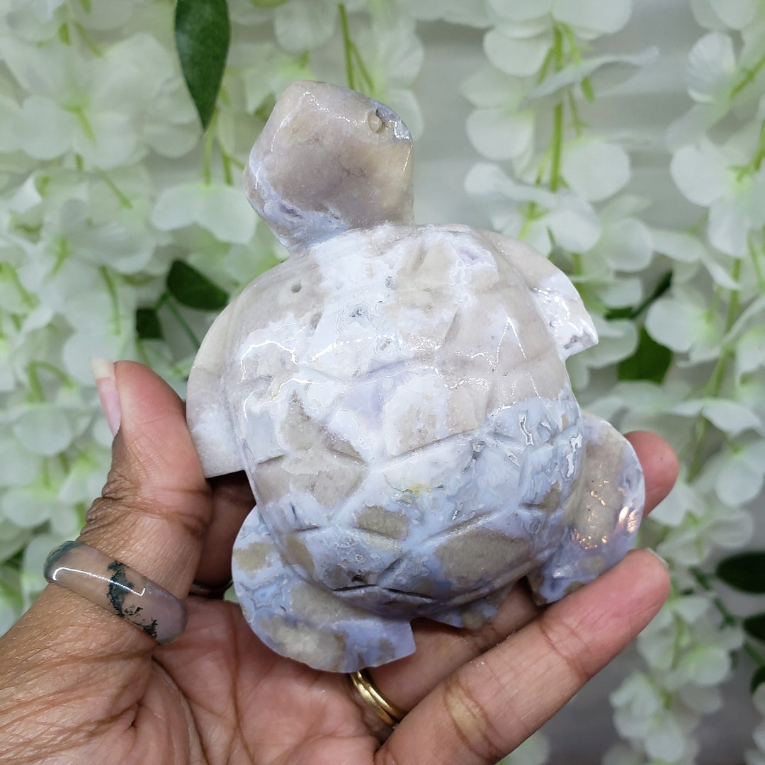 Pink Amethyst X Blue Flower Agate Turtle - Etsy