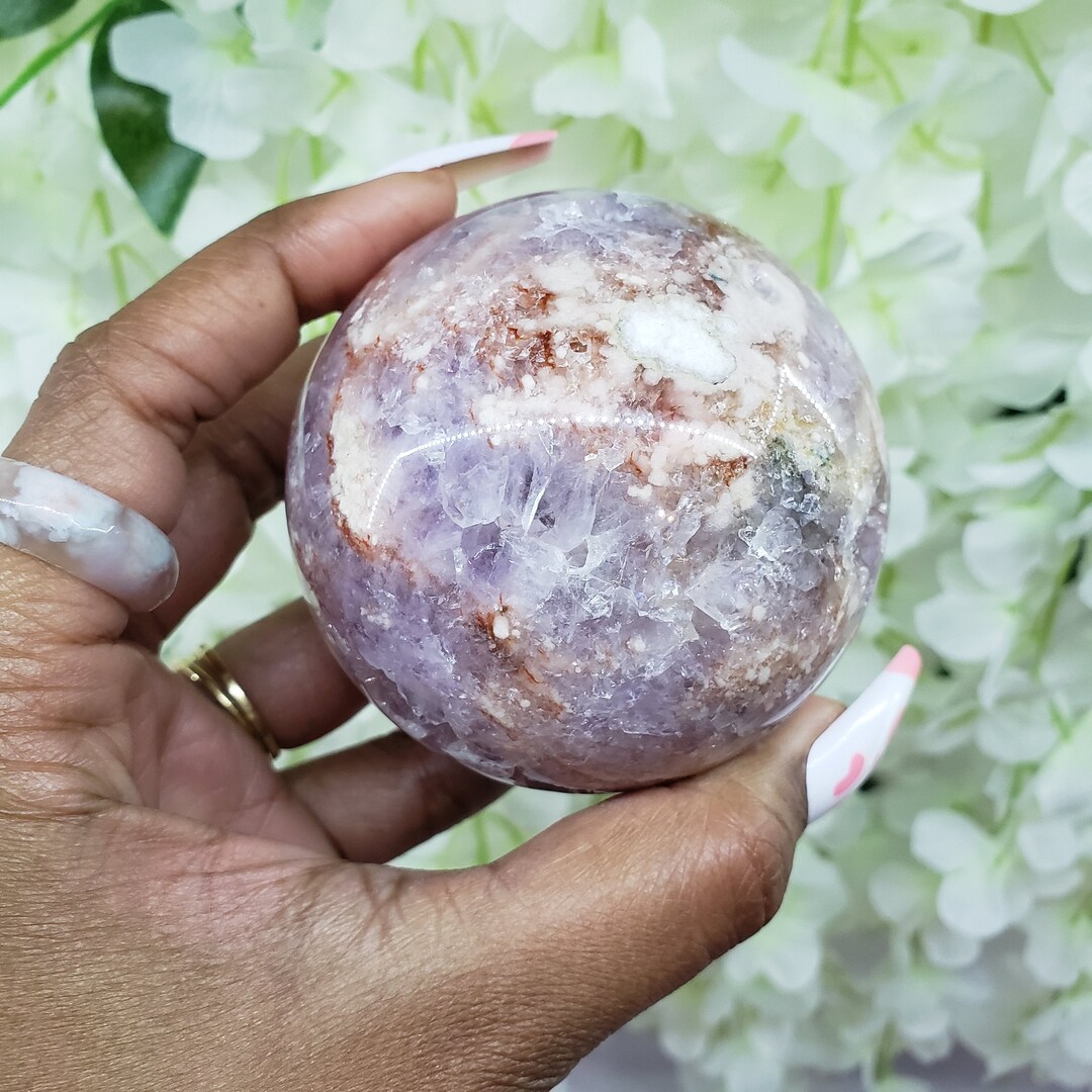 Pink Amethyst X Amethyst X Flower Agate Sphere - Etsy
