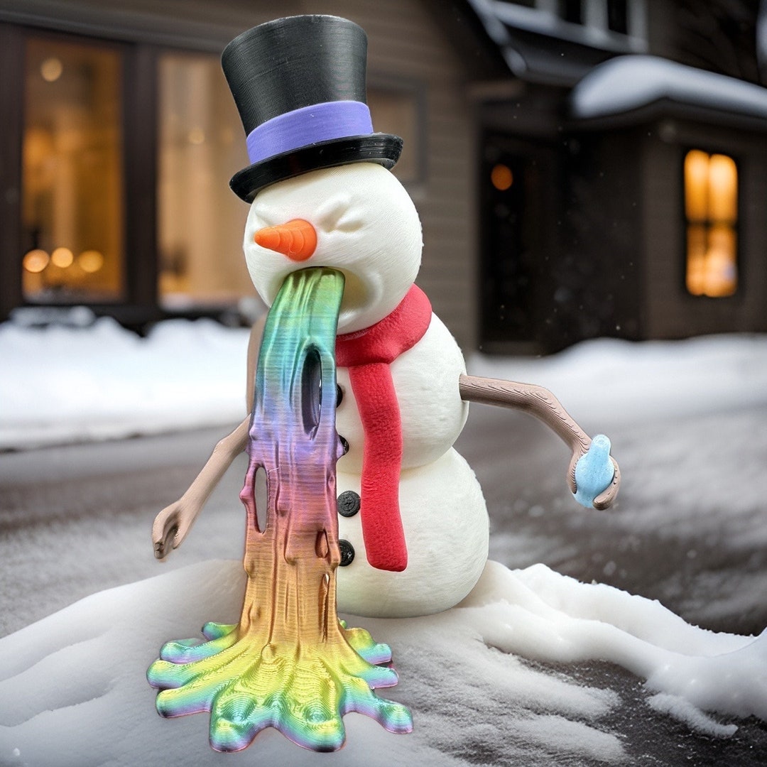 3D Printed Christmas Ornament, Funny Puking Snowman Ornament, Naughty ...