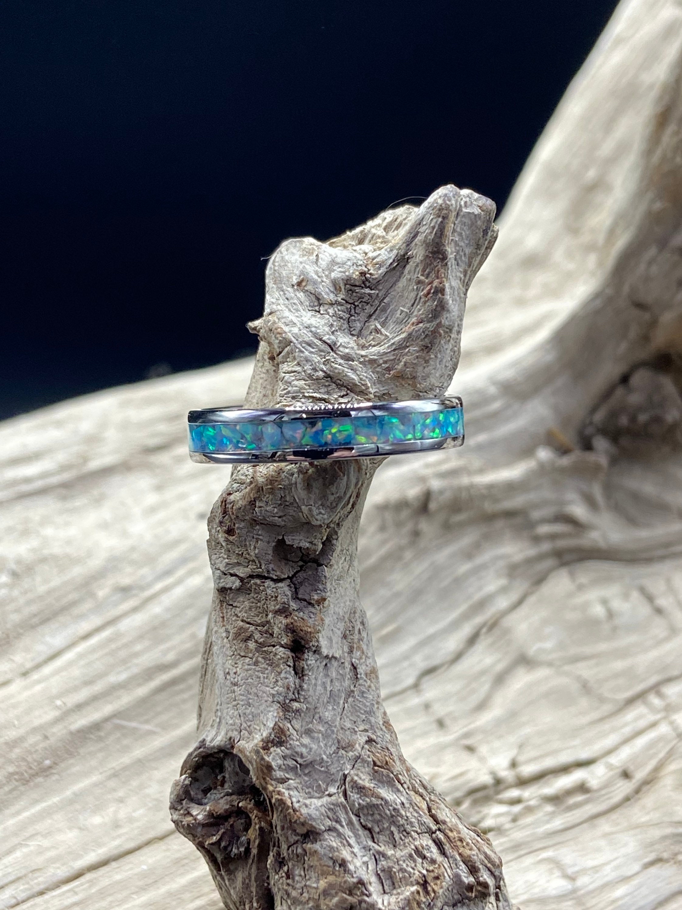 Handmade Opal Inlay Ring Fire Turquoise Opal Stainless Steel | Etsy