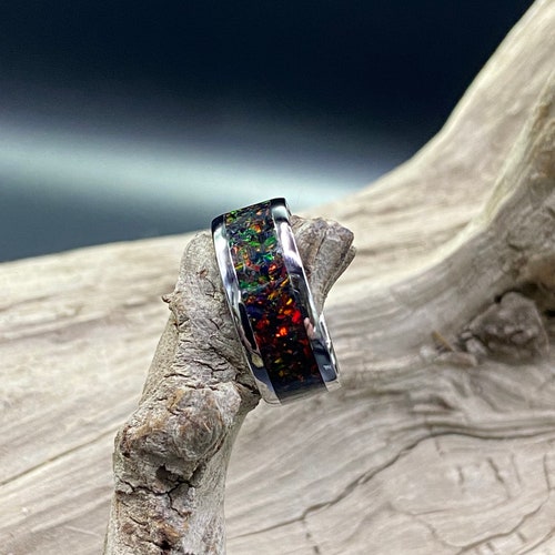 Handcrafted Blue Ice Opal Inlay Ring Stainless Steel Band - Etsy