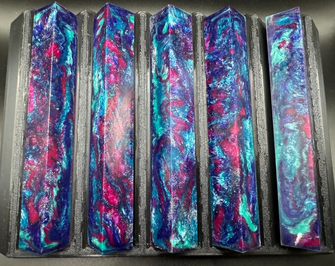 Pen Turning Blank, Alumilite Resin, Dark Pink, Purple, Blue and Silver ...