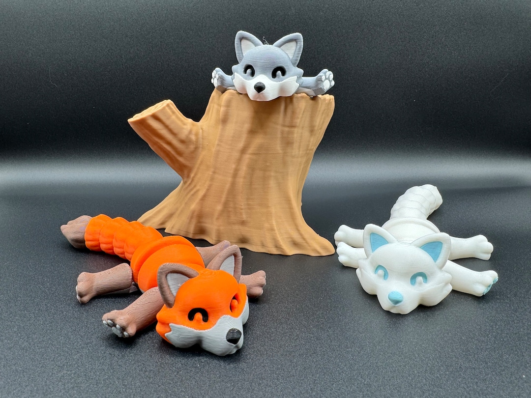 3D Printed Articulated Fox, Arctic, Gray, Red Fox Fidget Toy, Desk Pet ...