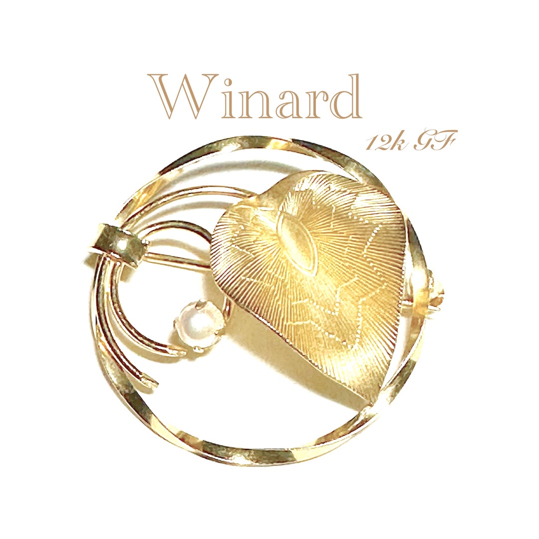 Vintage Winard 12K Gold Filled Circle Leaf With Pearl Brooch / Pin ...