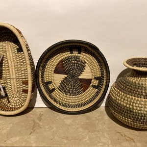 Handwoven Grass Crafts Set Trio of Shallow Trays, Bowls, or Baskets ...