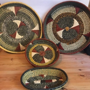 Handwoven Grass Crafts Set Trio of Shallow Trays, Bowls, or Baskets ...