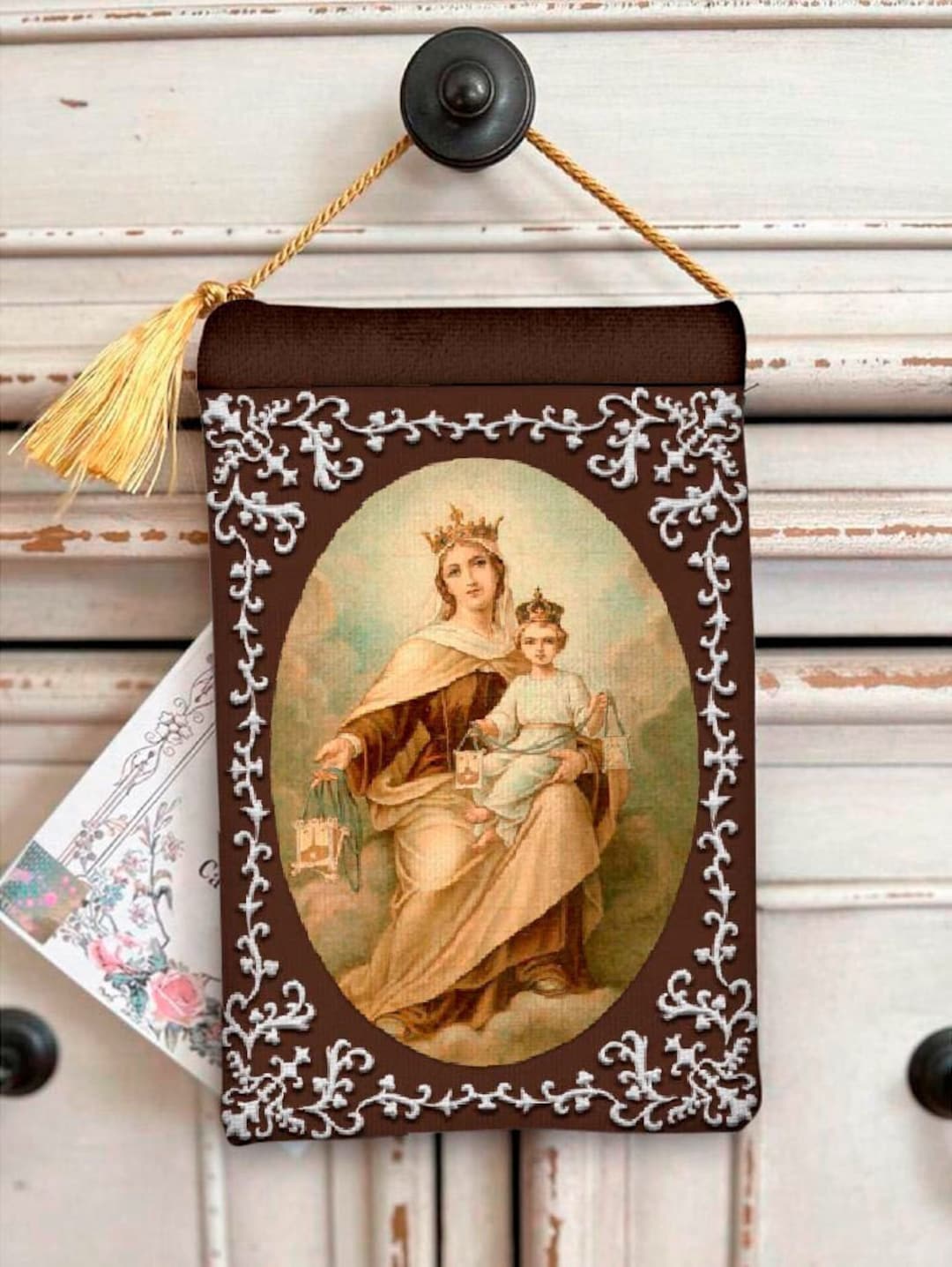 CARMELITE BROWN SCAPULAR Velvet Blessing Carrier, Hd Image 8 by 5 Inches , 2 Beautiful Sides. - Etsy