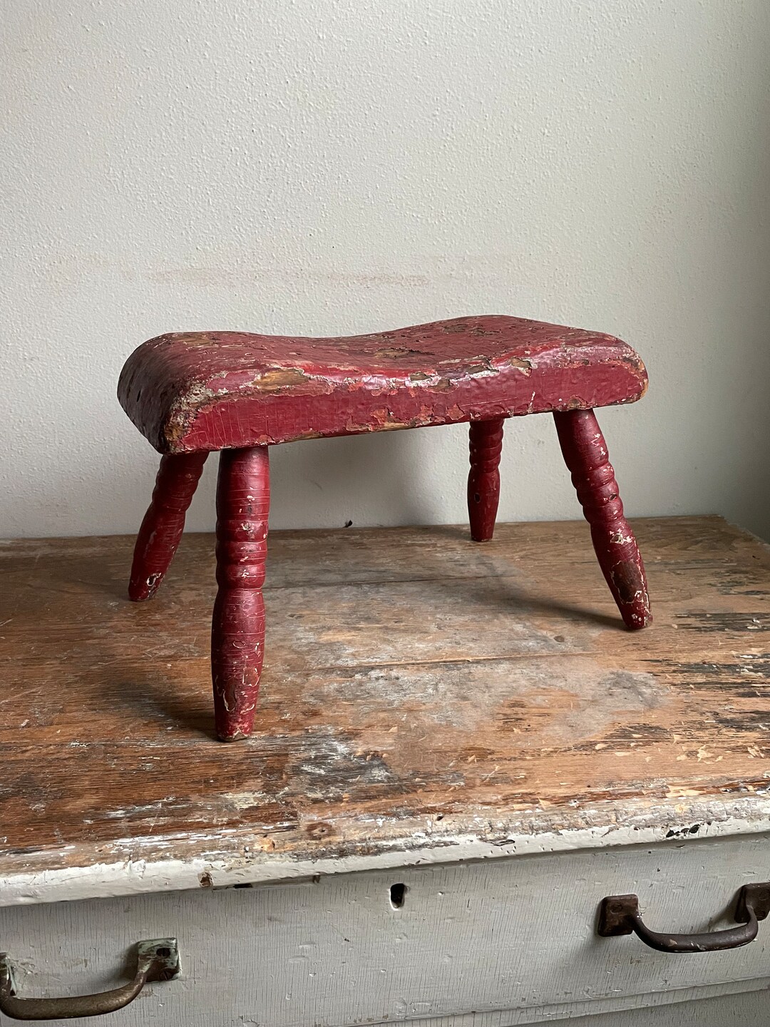 Antique Deep Red Primitive Step Stool - Etsy