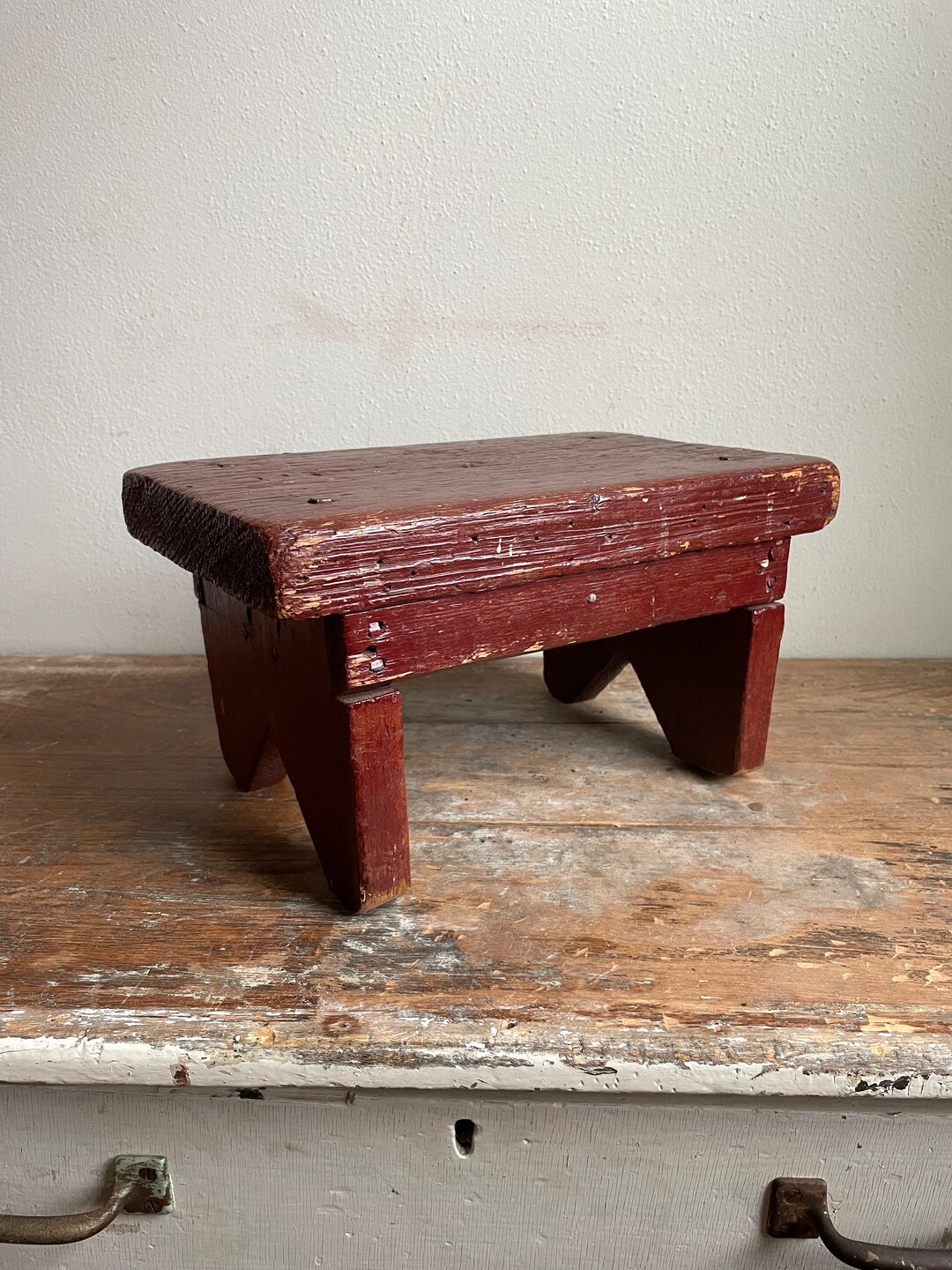 Antique Burgundy Red Step Stool - Etsy
