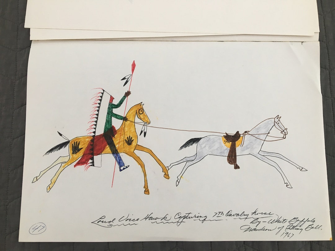 Large Native American Heraldic / Ledger Drawing Collection of Little ...
