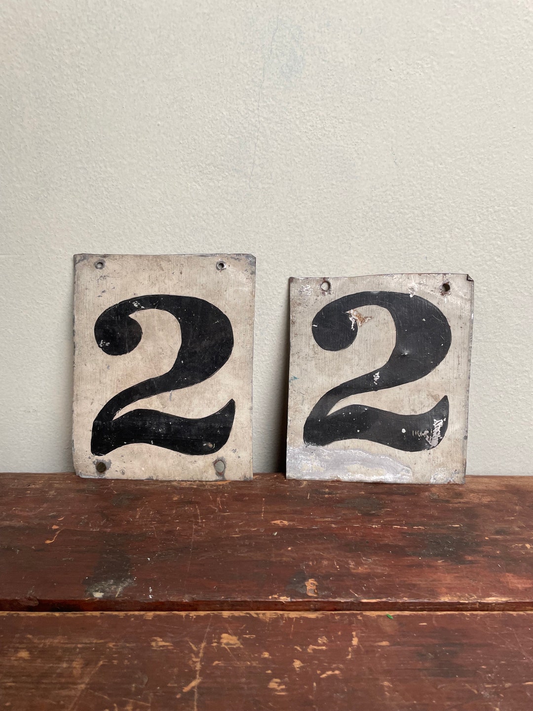 Antique Pair of Painted Number Twos on Tin - Etsy