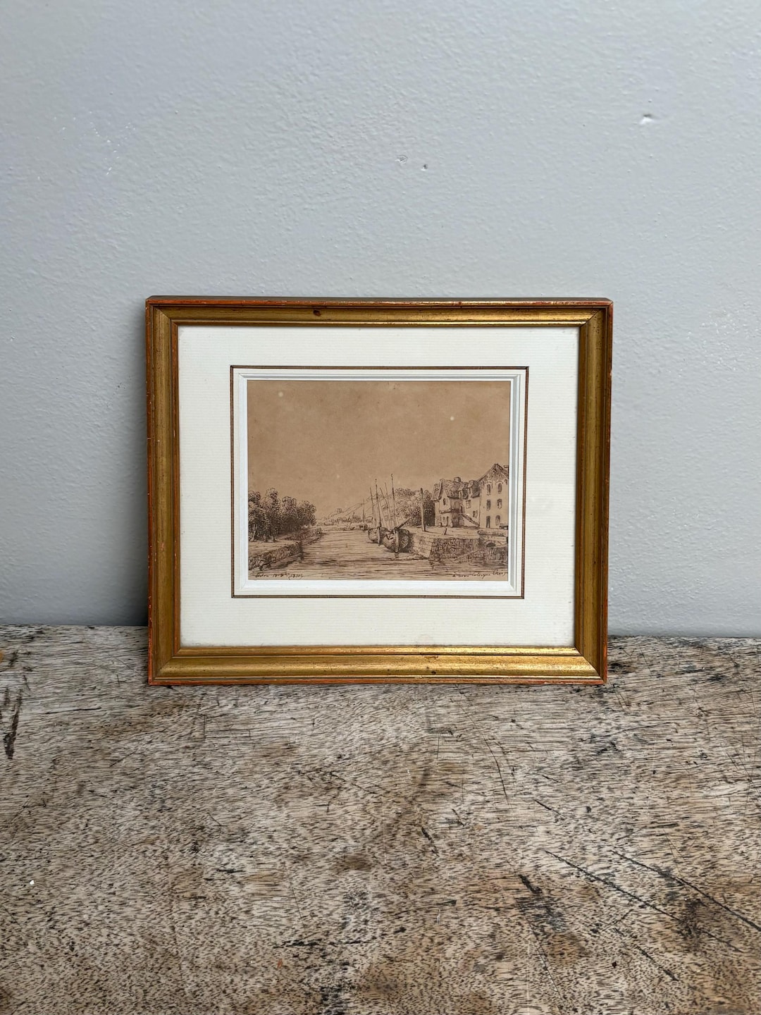Antique French Harbor Village Drawing, 1849 - Etsy