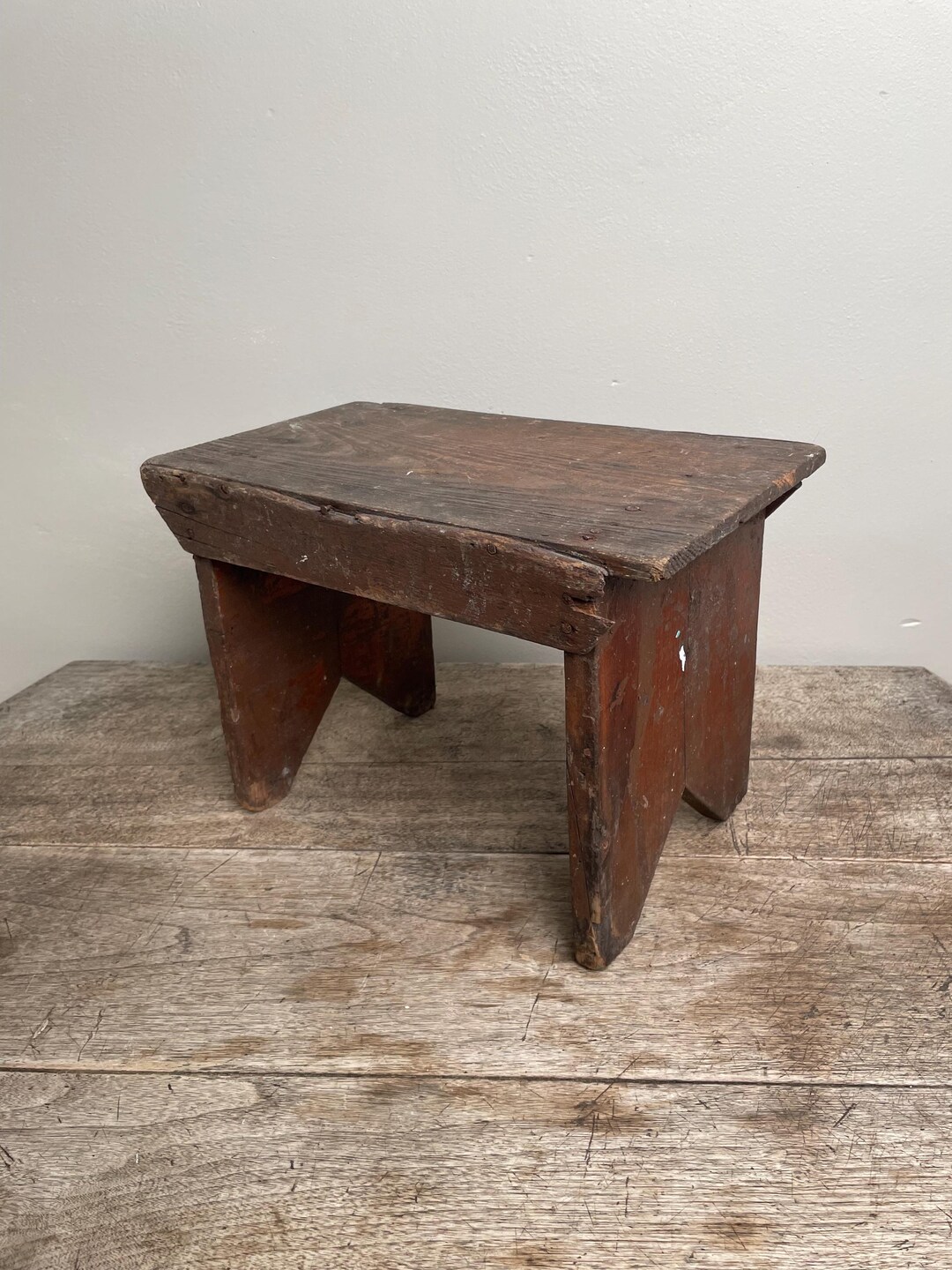 Antique Worn Wood Step Stool - Etsy