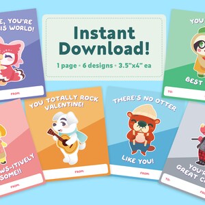 Printable Valentines Card Set | Animal Crossing Inspired Valentine ...