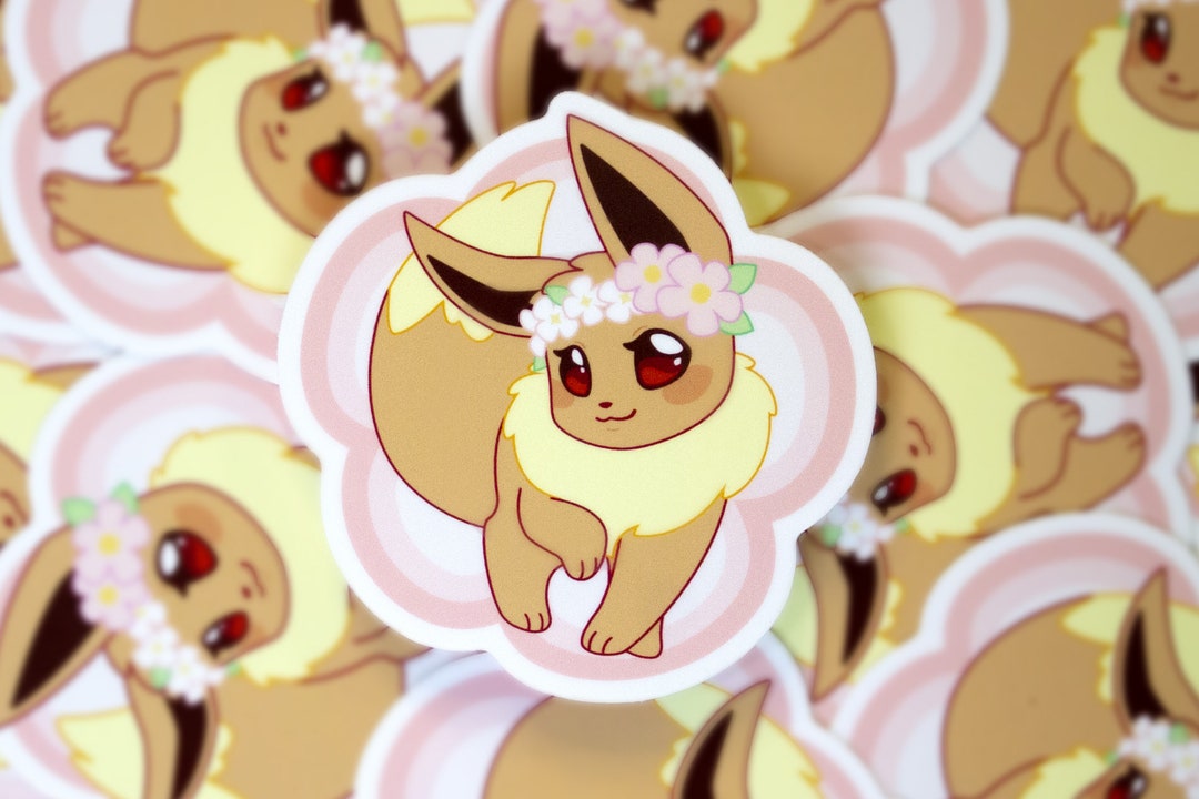 Flower Crown Eevee Vinyl Sticker | Pokemon | Normal Fox | Die-cut Decal ...
