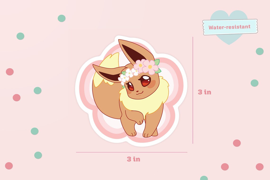 Flower Crown Eevee Vinyl Sticker | Pokemon | Normal Fox | Die-cut Decal ...