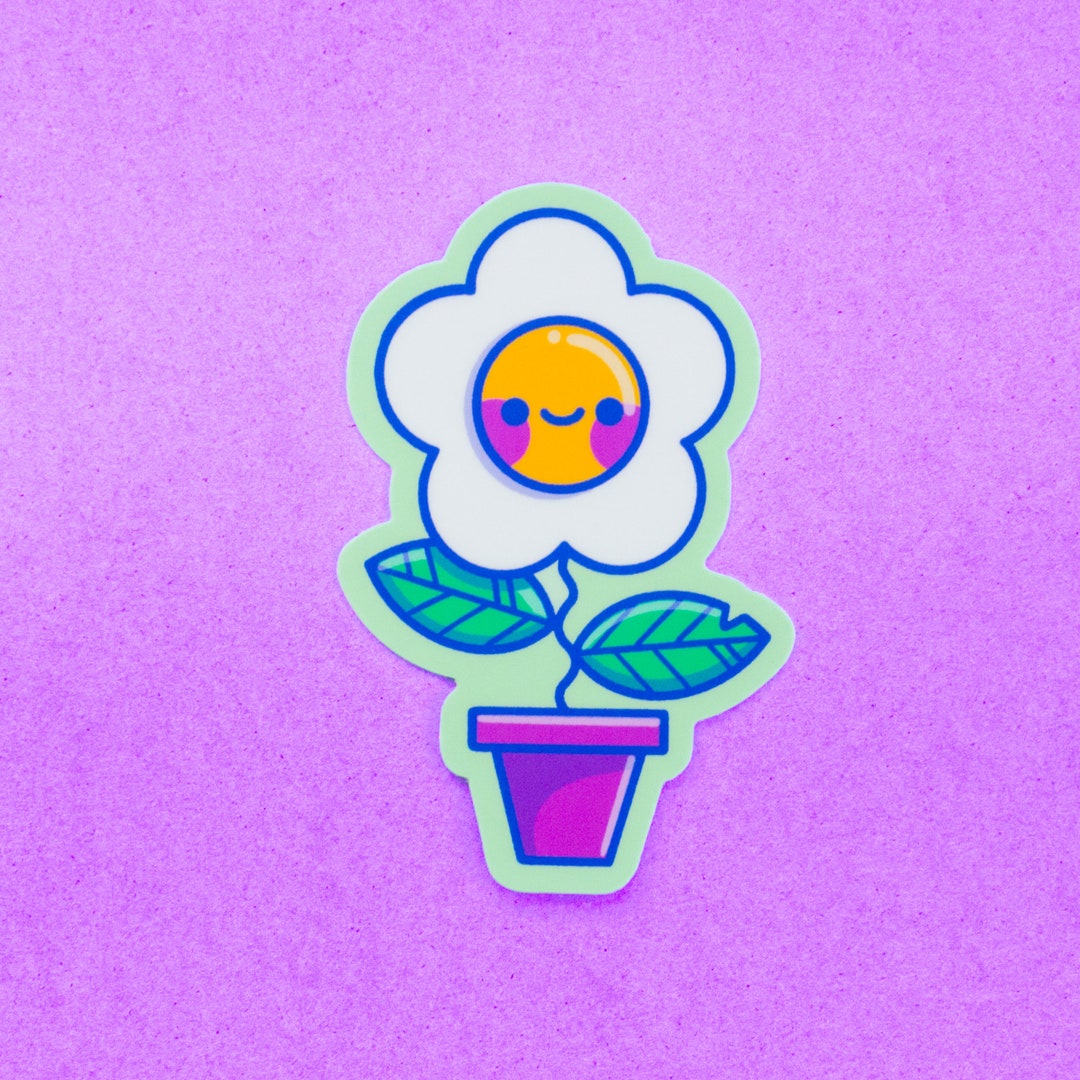 Daisy Flower Pot Vinyl Sticker - Colourful Sticker - Laptop Decal ...
