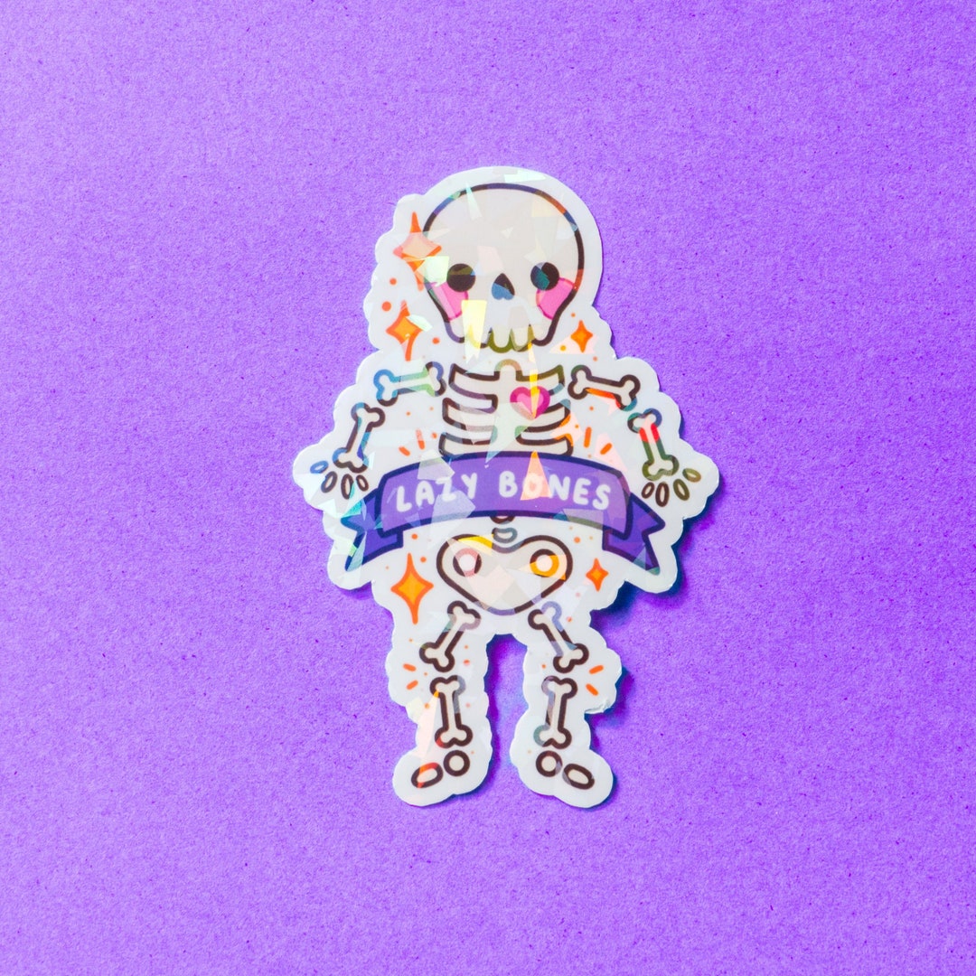 Lazybones Skeleton Holographic Sticker - Weatherproof Laptop Decal - Etsy