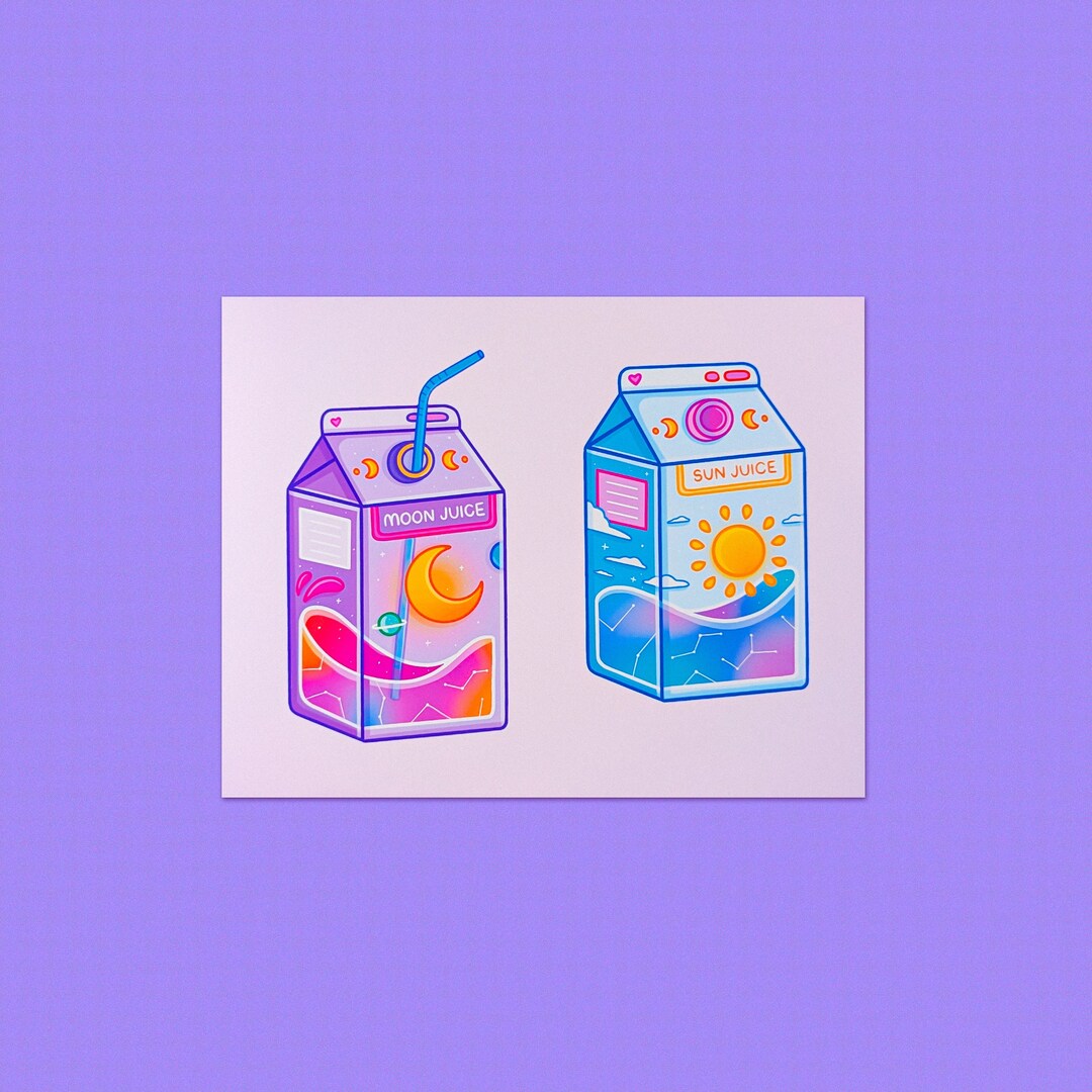 Sun and Moon Juice Box Colourful Art Print, Fun Colourful Wall ...