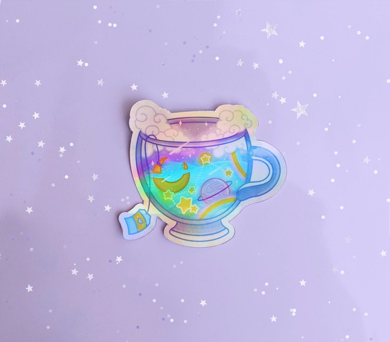 Galaxy Tea Holographic Sticker Kawaii Cute Sticker | Etsy