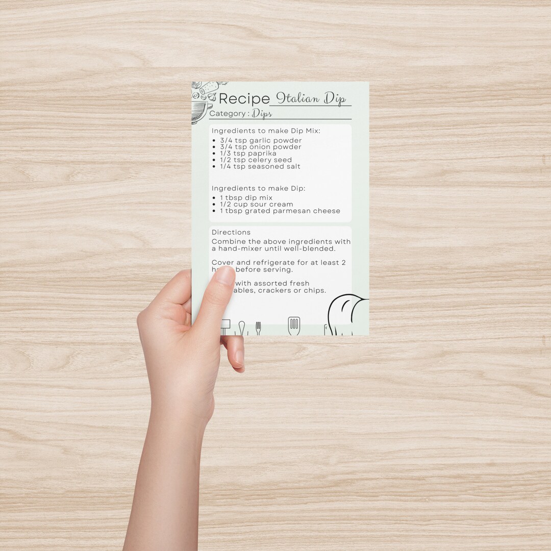 Dip Mix Recipe Cards | Printable 4x6 Favor Recipes (instant Download ...