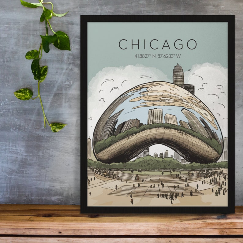 Chicago Art Poster Chicago Printable Wall Art the Bean Digital - Etsy