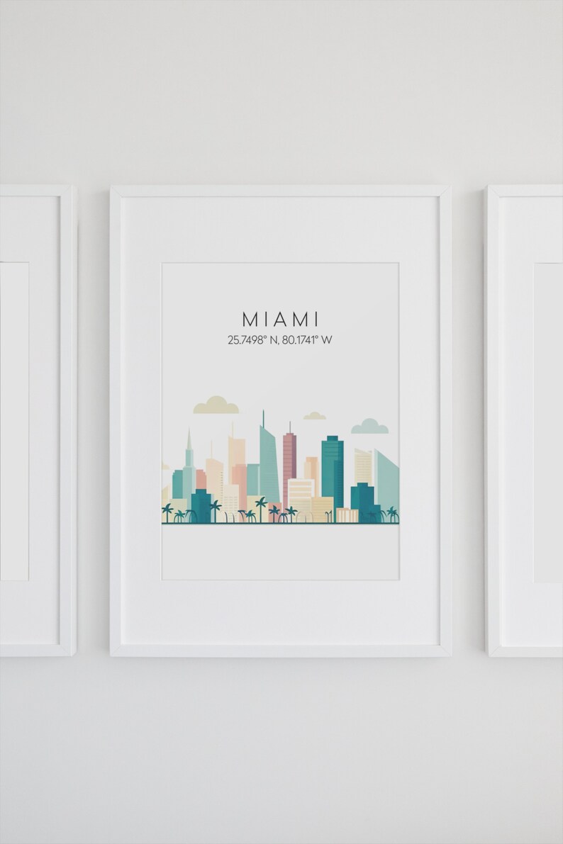 Miami Skyline Minimalist Poster Art | Printable Art Home Decor ...
