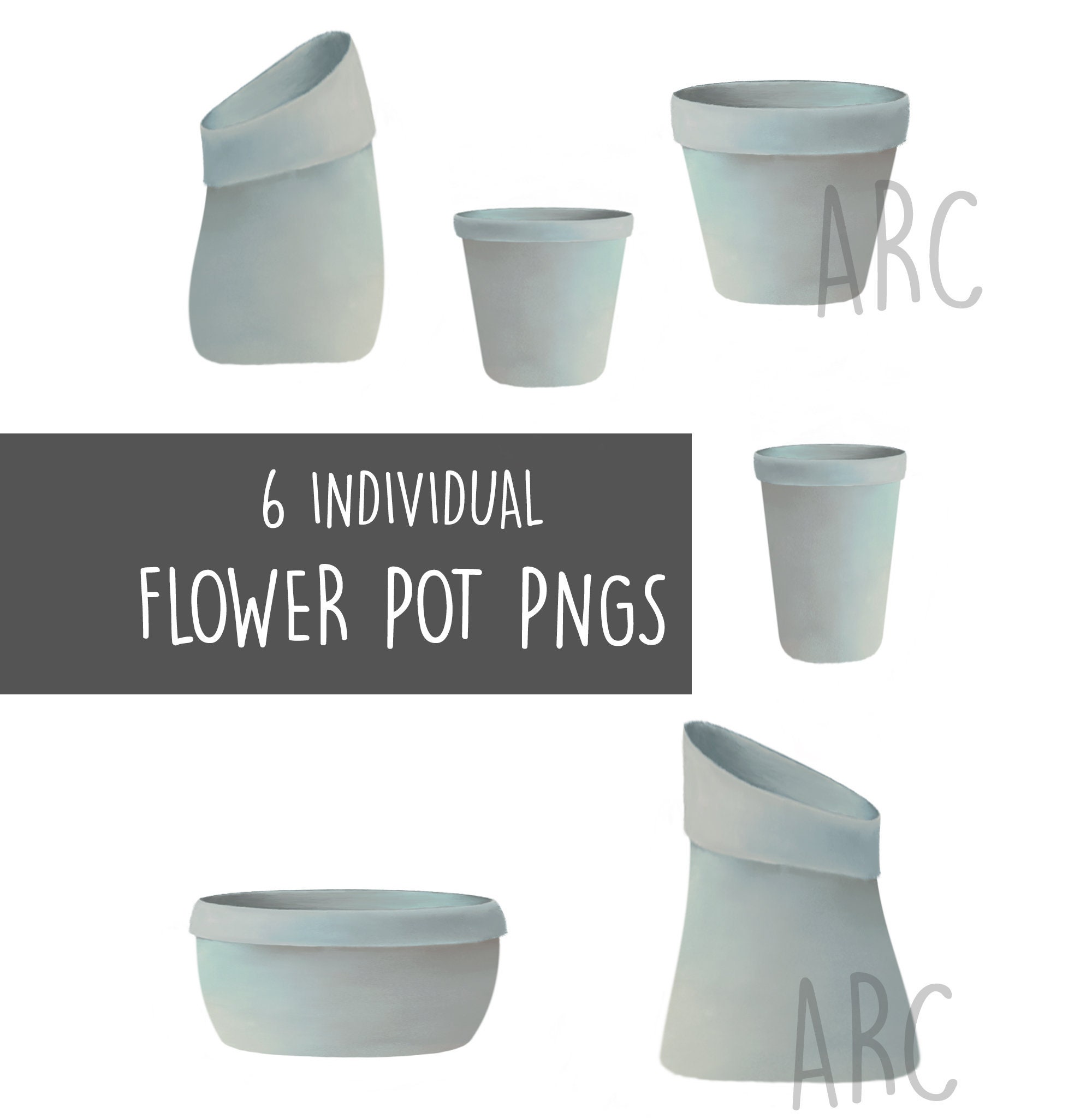 Flower Pot Clipart, Blue Terracotta Hand Drawn Pngs for Digital Art ...