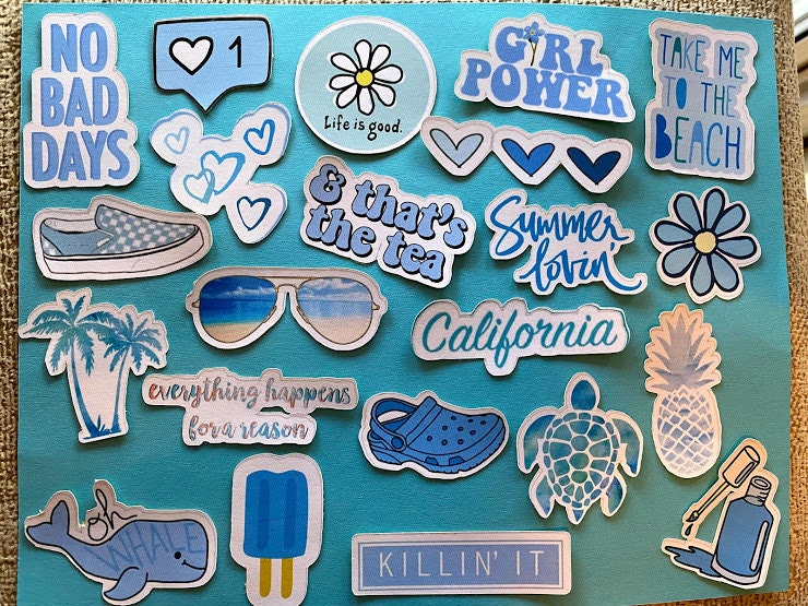 Fun BLUE Aesthetic Vsco Stickers Turtle Van Flower Life is - Etsy