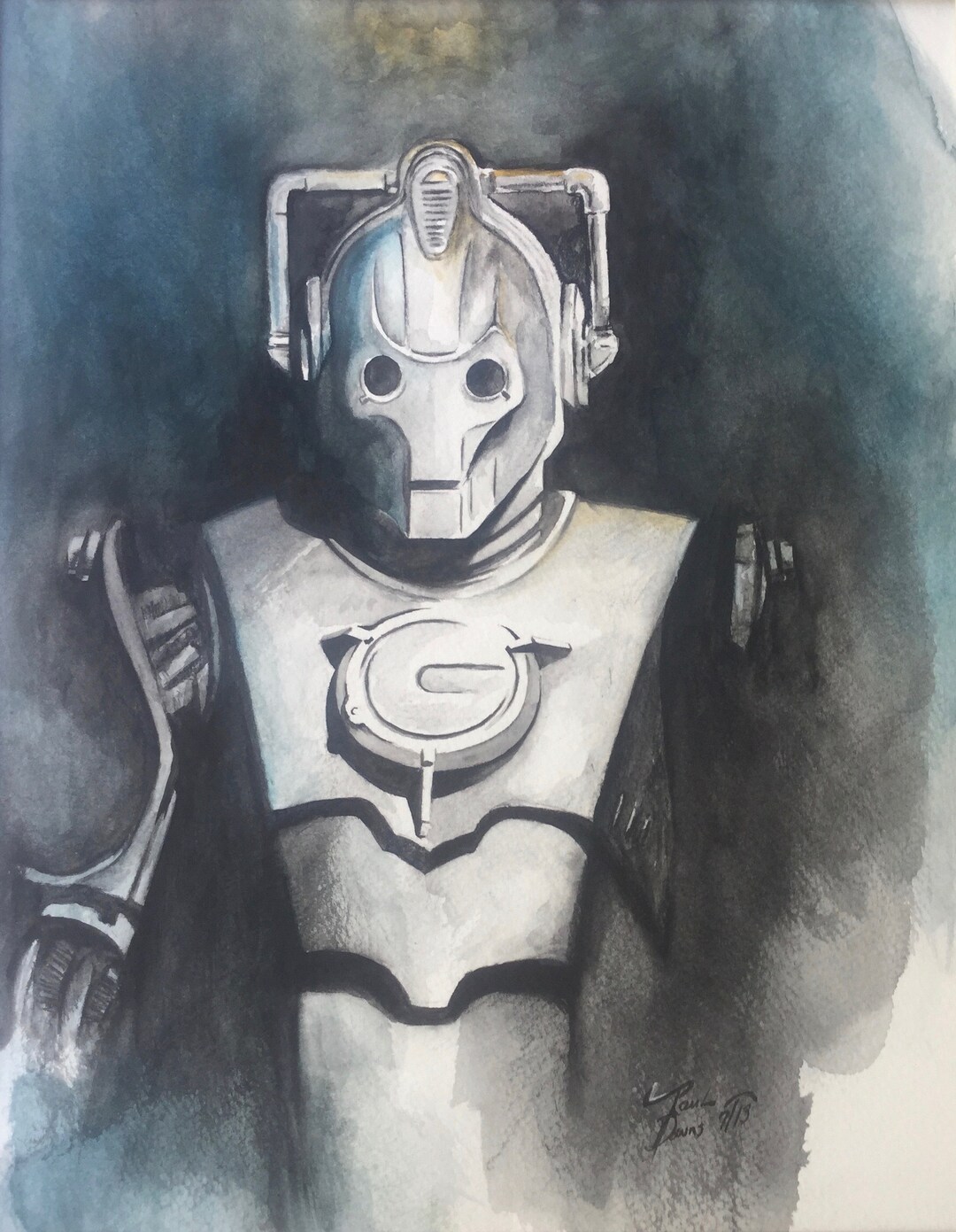 Cyberman by Paul Downs, Watercolor Mixed Media Painting, Sci-fi ...