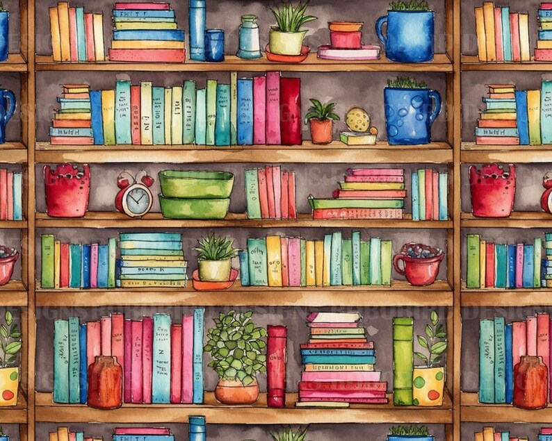 WHIMSICAL BOOKCASES, 12 Digital Printable Papers, Seamless, 12x12 ...