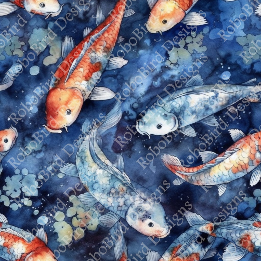 MAGIC KOI, 12 Digital Printable Papers, Seamless, 12x12 Inches, 300dpi ...