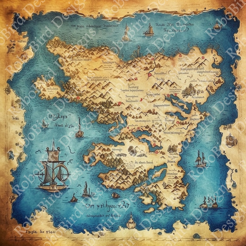 16 FANTASTICAL MAPS, Digital Printable Papers, 12x12 Inches, 96 Dpi ...