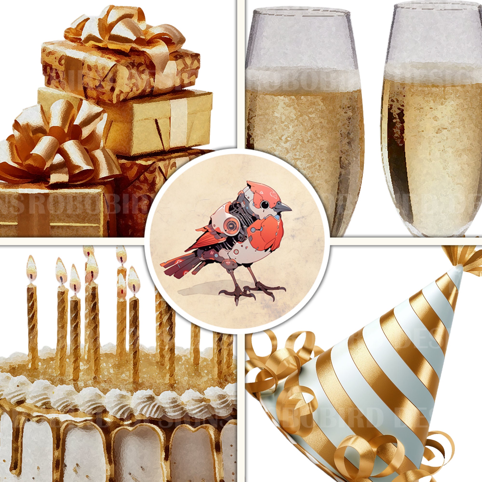 GOLD PARTY Clipart Transparent Birthday Watercolor Clipart Transparent ...