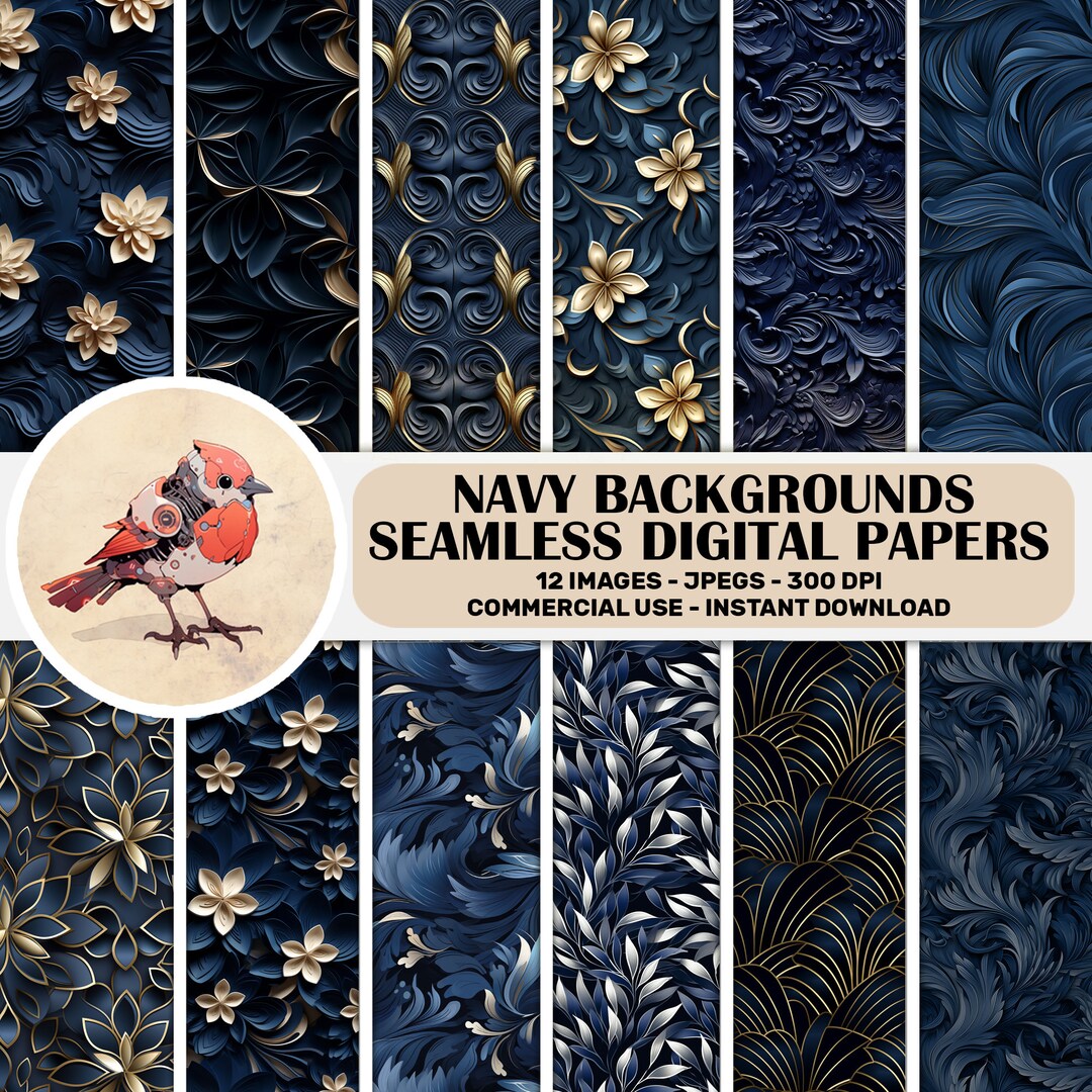 NAVY BLUE BACKGROUNDS 12 Digital Printable Papers Seamless - Etsy