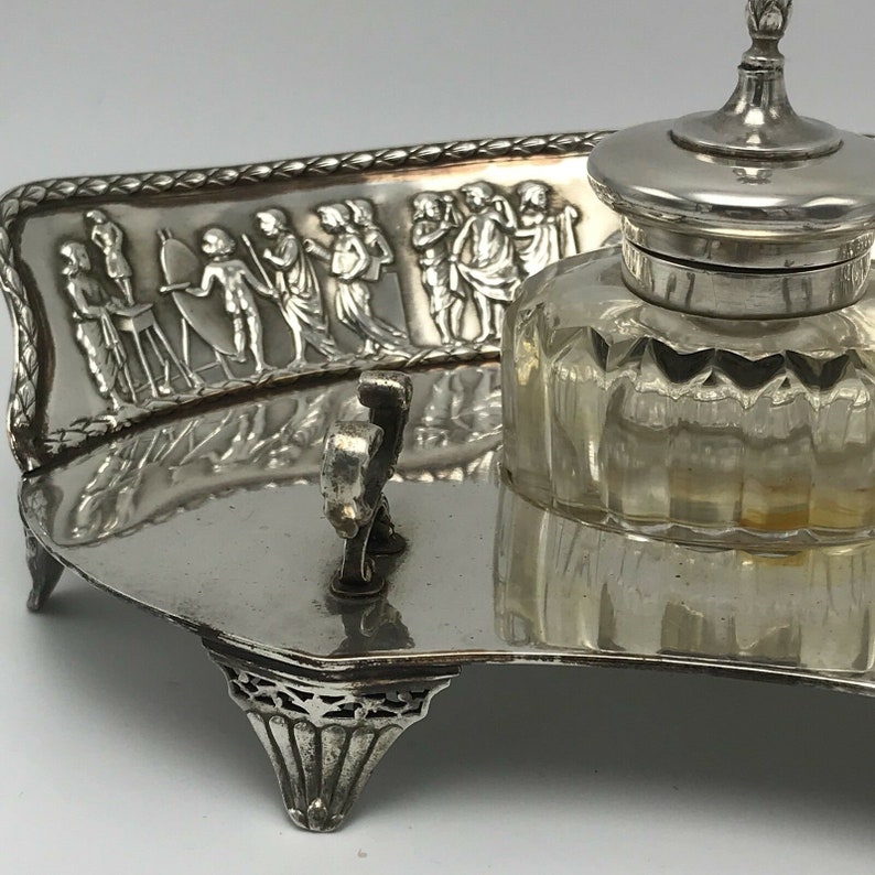 WILLIAM COMYNS 1904 Repousse Scholar Sterling Silver Ink Bottle Pen ...